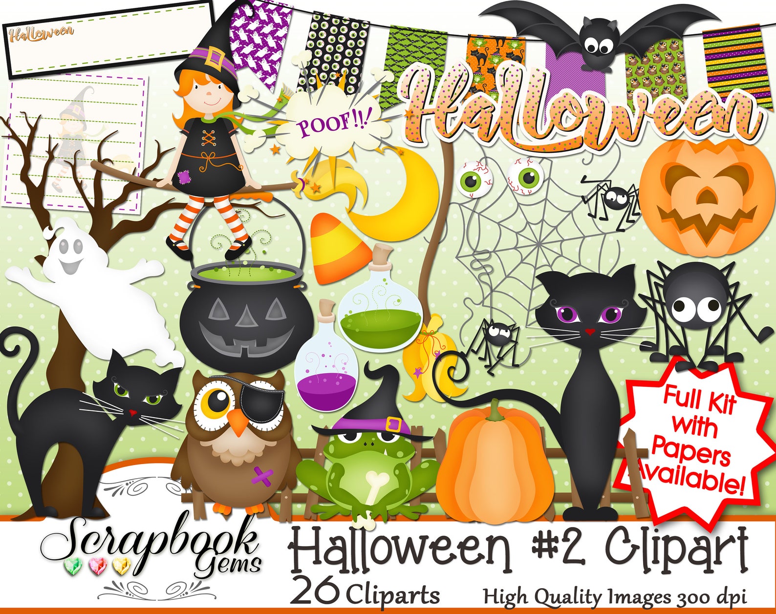 HALLOWEEN 2 Clipart and Papers Kit 26 Png Clip Arts 21 Jpeg - Etsy
