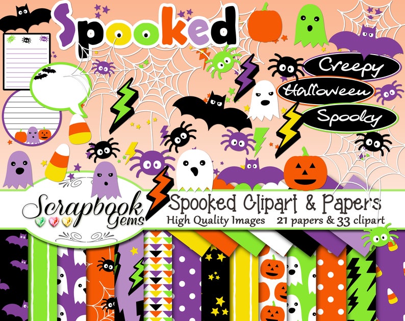 SPOOKED Halloween Clipart and Papers Kit 33 Png Clip Arts 21 - Etsy