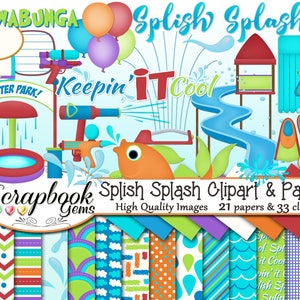 SPLISH SPLASH Clipart and Papers Kit, 33 Png Clip Arts, 21 Jpeg Papers ...