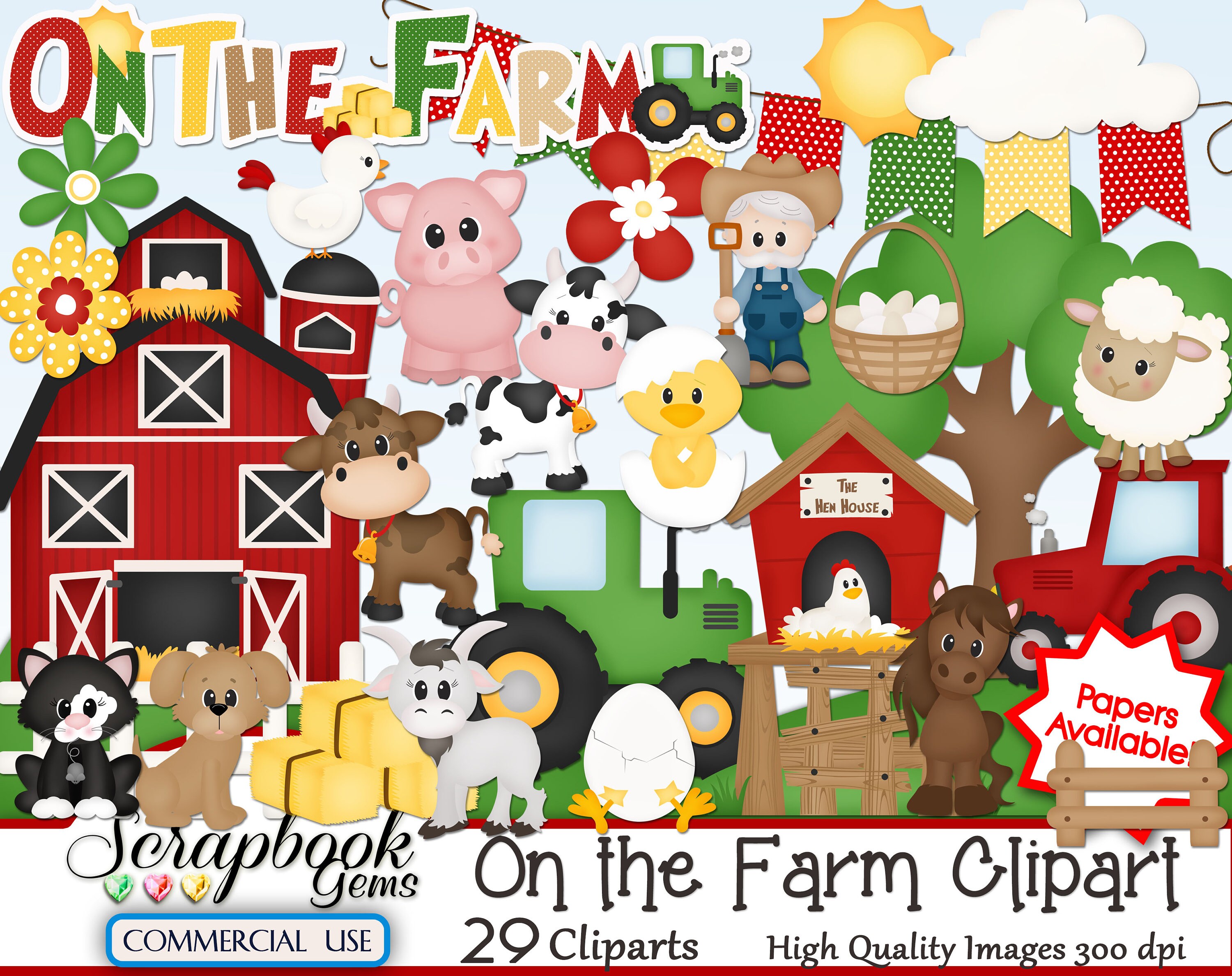 ON THE FARM Clipart 29 Png Clipart Files Instant Download - Etsy