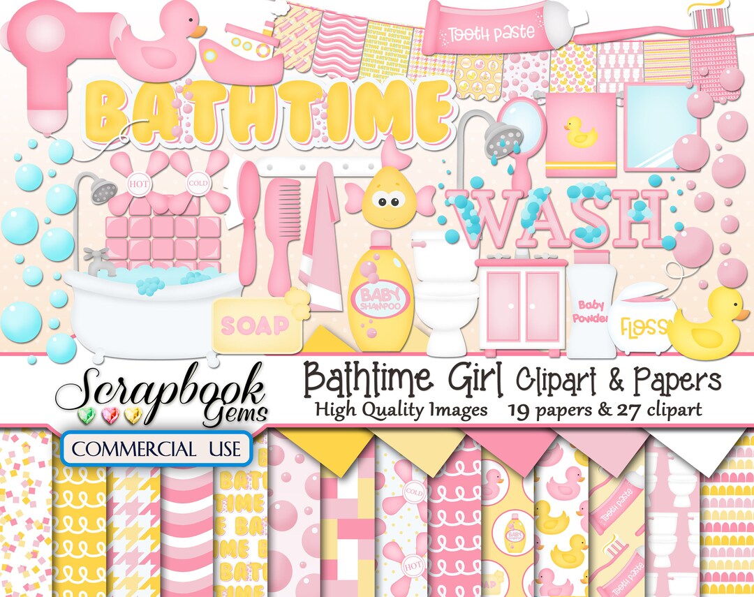 BATHTIME GIRL Clipart & Papers Kit, 27 Png Clipart Files, 19 Jpeg Paper ...