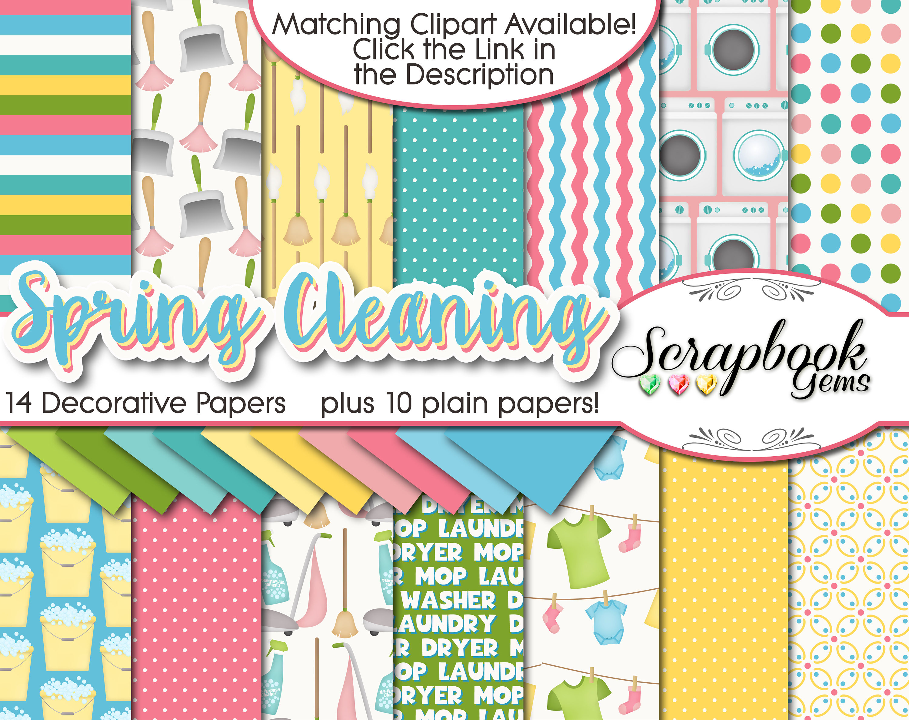 SPRING CLEANING Clipart and Papers Kit, 25 Png Clip Arts, 24 Jpeg ...