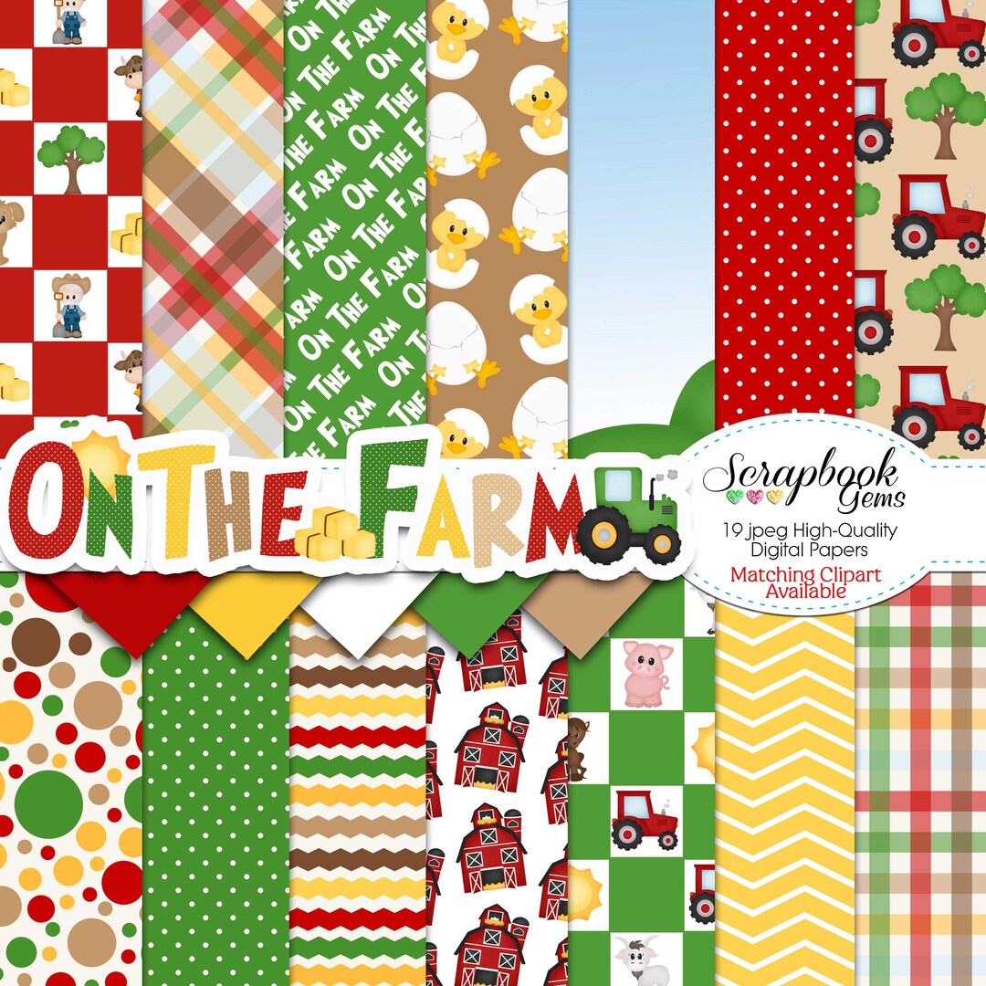 ON THE FARM Digital Papers, 19 Pieces, 12" X 12", High Quality Jpegs ...