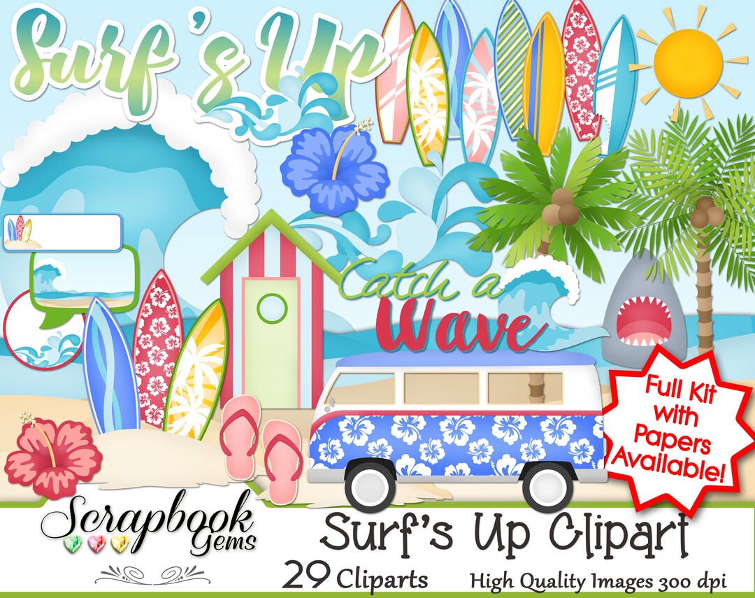 SURF'S UP Clipart, 29 Png Clipart Files Instant Download Waves Water ...