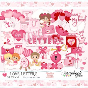 LOVE LETTERS Clipart & Papers Kit, 31 Png Clipart Files, 20 Jpeg Paper ...