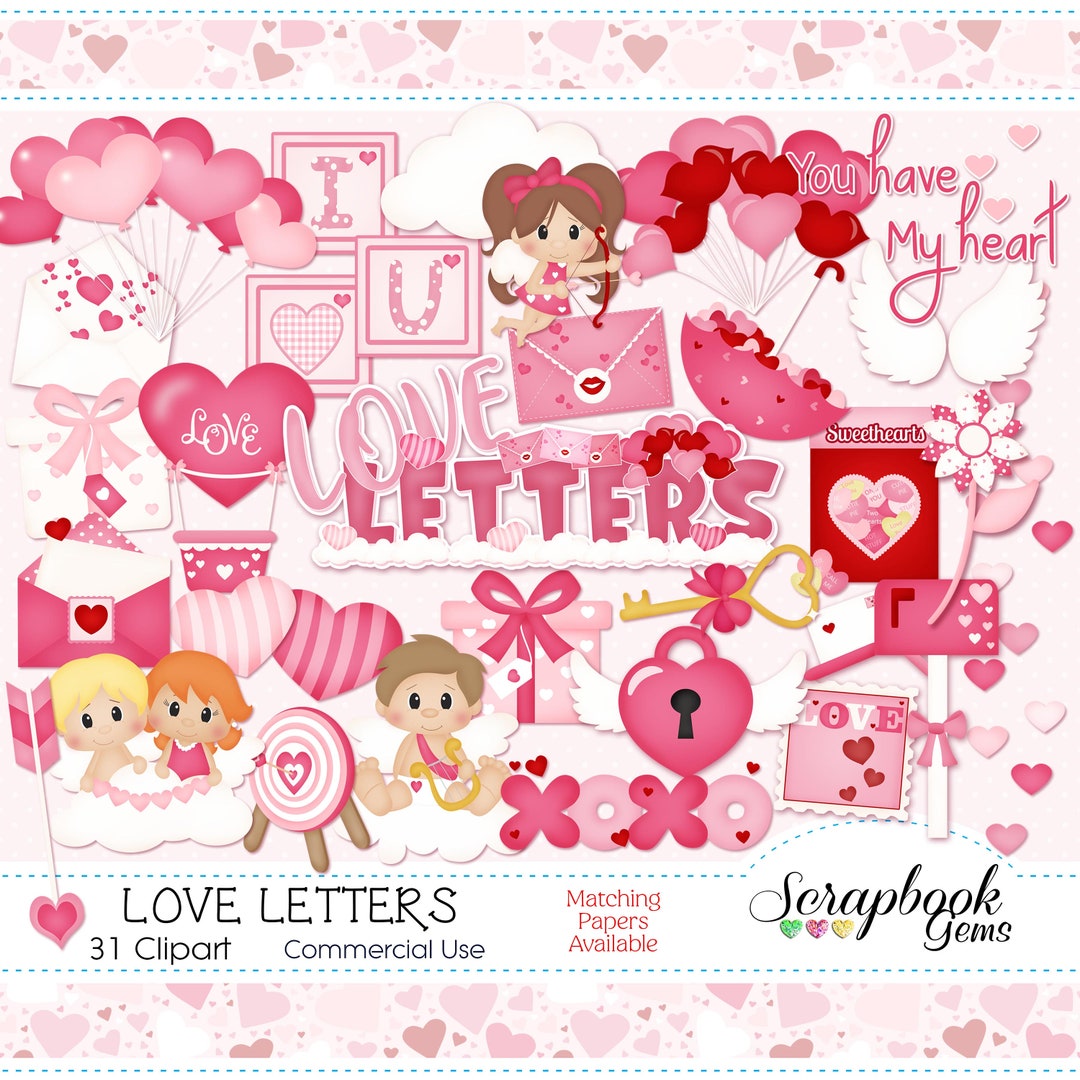 LOVE LETTERS Clipart, 31 Png Clipart Files Instant Download Valentine's ...