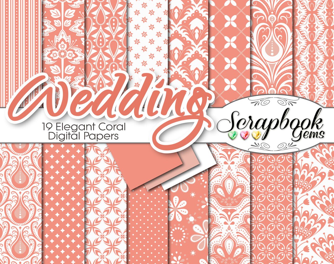 Coral Wedding Floral Digital Papers 19 Pieces 12 X - Etsy