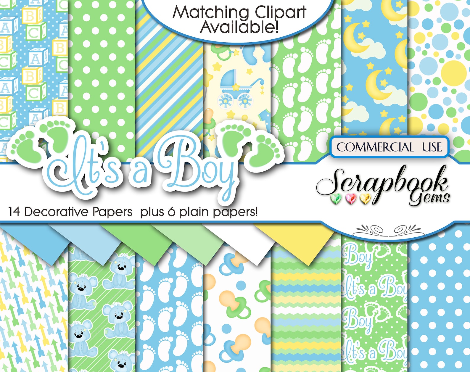IT'S A BOY Clipart & Papers Kit 33 Png Clipart Files 20 - Etsy