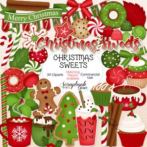 CHRISTMAS SWEETS Clipart & Papers Kit, 39 Png Clipart Files, 24 Jpeg ...