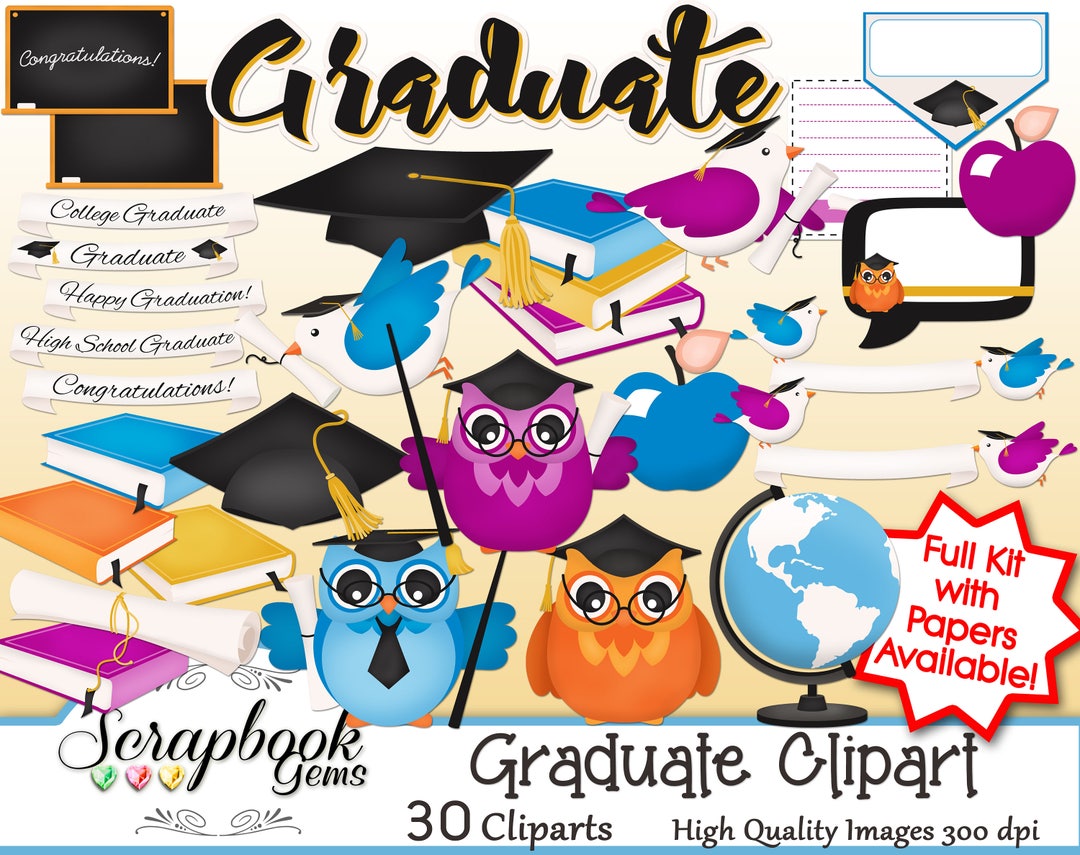GRADUATE Clipart, 30 Png Clipart Files Instant Download Tags High ...