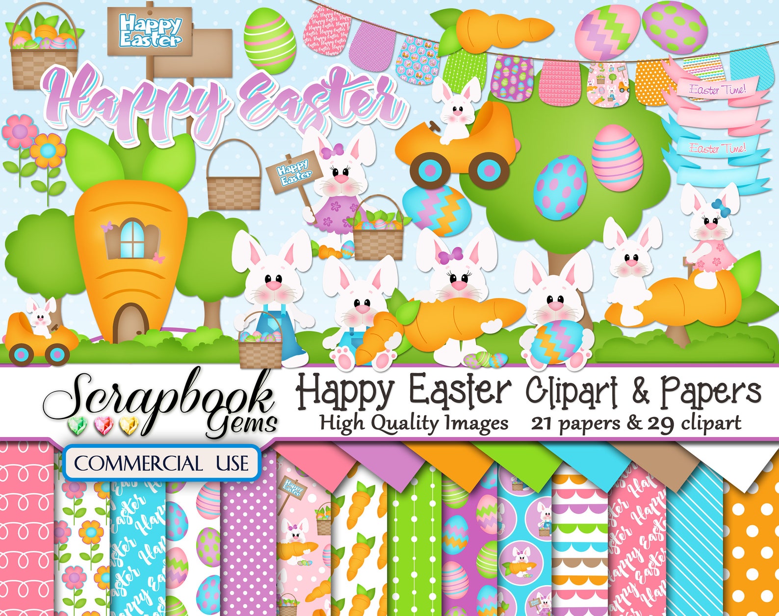 EASTER BUNDLE 2 Kits in 1 60 Cliparts & 42 Papers Instant - Etsy