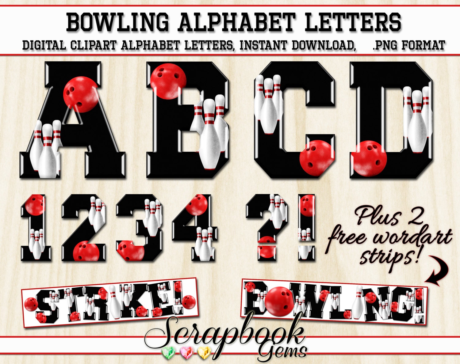 Sports Bowling Letters & Numbers Digital Clipart 40 High | Etsy