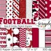 Football Digital Papers Red & White, 20 Pieces, 12" X 12", High Quality ...