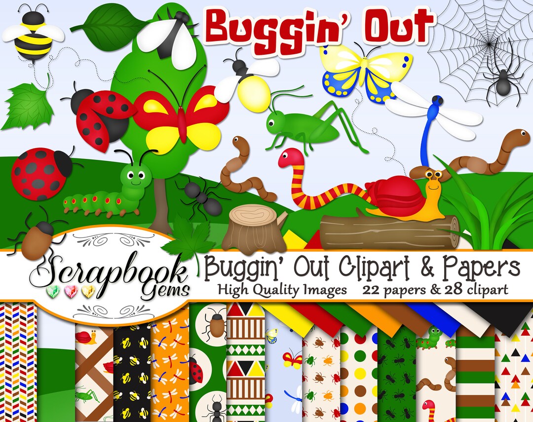 BUGGIN OUT Clipart & Papers Kit, 28 Png Clip Arts, 22 Jpeg Papers ...