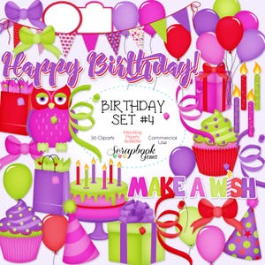 BIRTHDAY Set #4 Clipart and Papers Kit, 36 Png Clip Arts, 20 Jpeg ...
