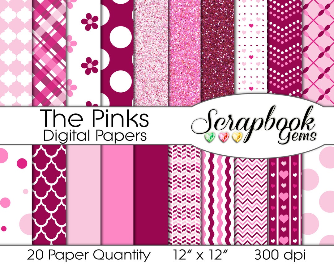 THE PINKS Coordinated Digital Papers, 20 Papers, 12" X 12", High ...