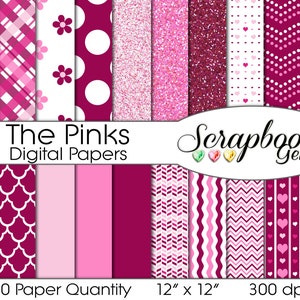THE PINKS Coordinated Digital Papers, 20 Papers, 12" X 12", High ...