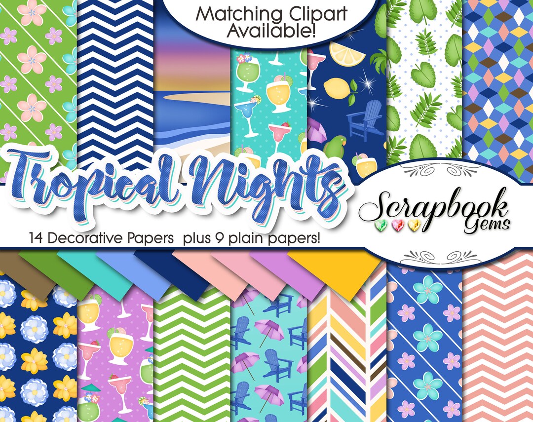 TROPICAL NIGHTS Kit #2 Digital Papers, 23 Pieces, 12" X 12", High ...