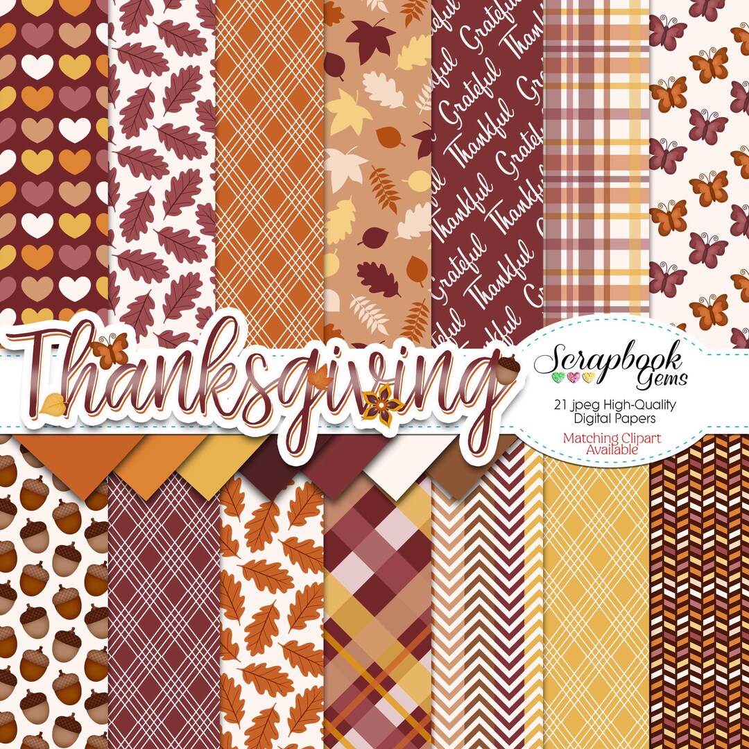 HAPPY THANKSGIVING Digital Papers, 21 Pieces, 12" X 12", High Quality ...
