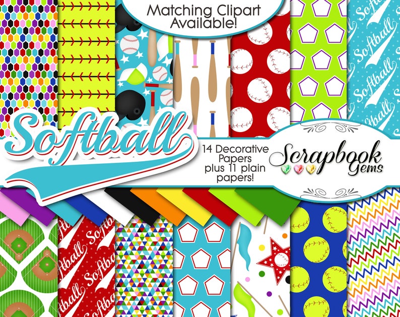 SOFTBALL Digital Papers 25 Pieces 12 X 12 High - Etsy