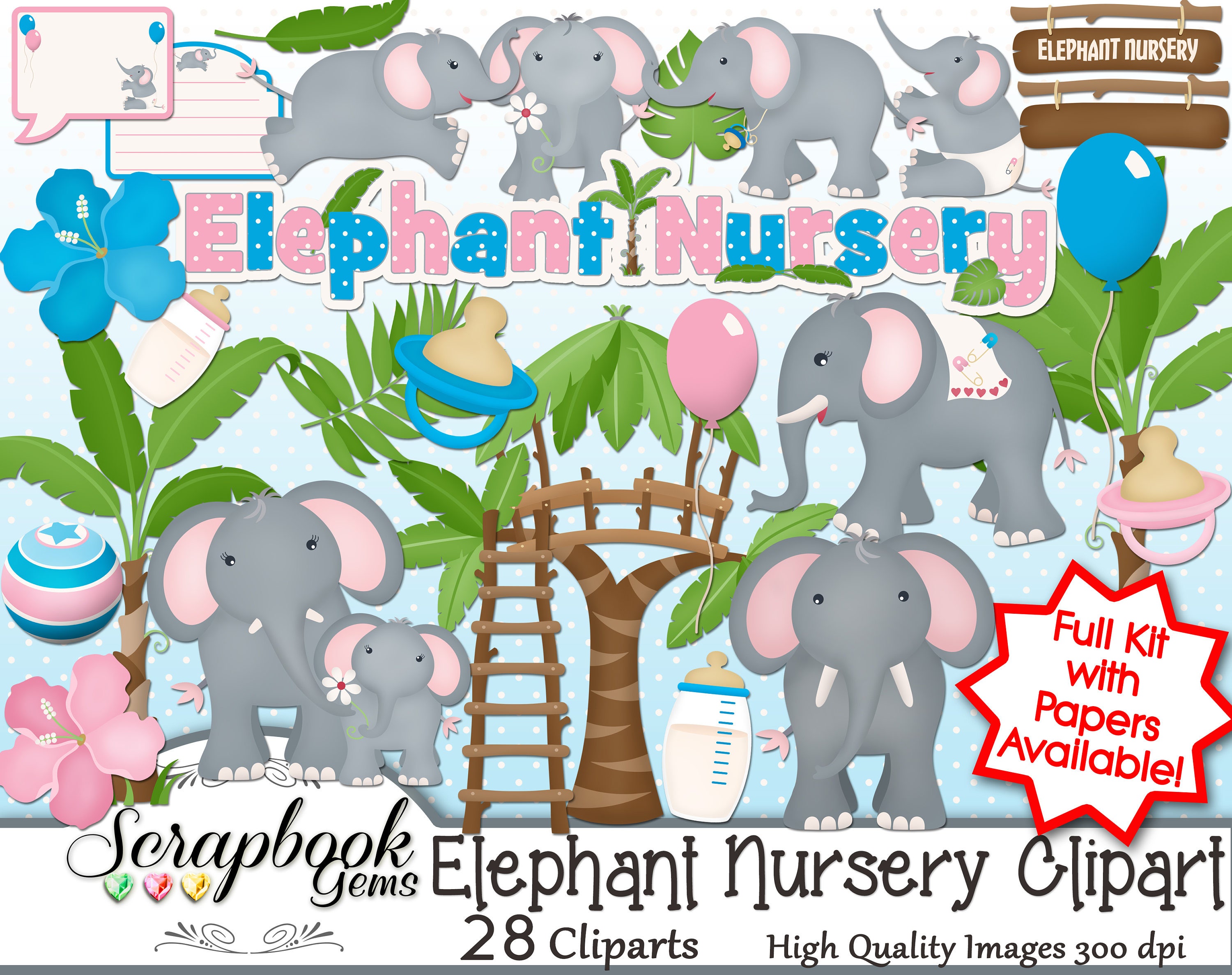 ELEPHANT NURSERY Clipart 28 png Clipart files Instant | Etsy