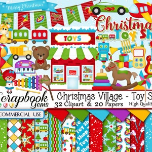 CHRISTMAS TOY SHOP Clipart & Papers Kit, 32 Png Clipart Files, 20 Jpeg ...