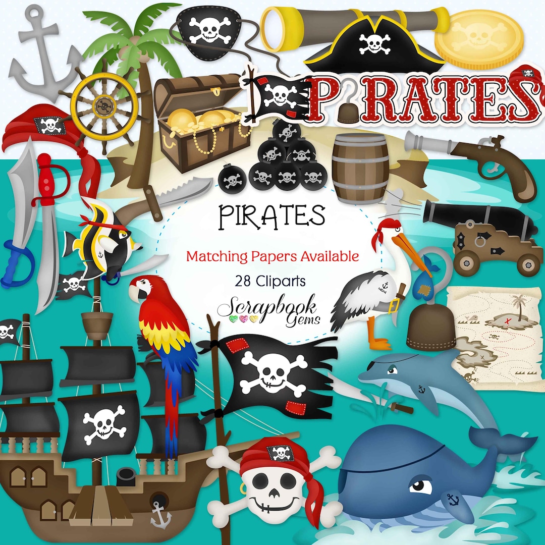 PIRATES Clipart, 28 Png Clipart Files, Instant Download Parrot Whale ...