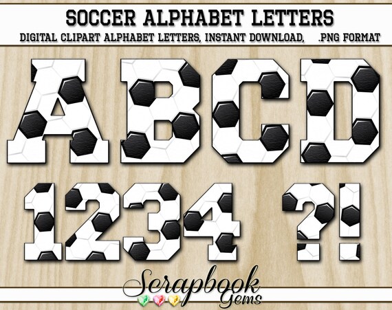 Sports Soccer Letters & Numbers Clipart 40 High Quality PNG | Etsy