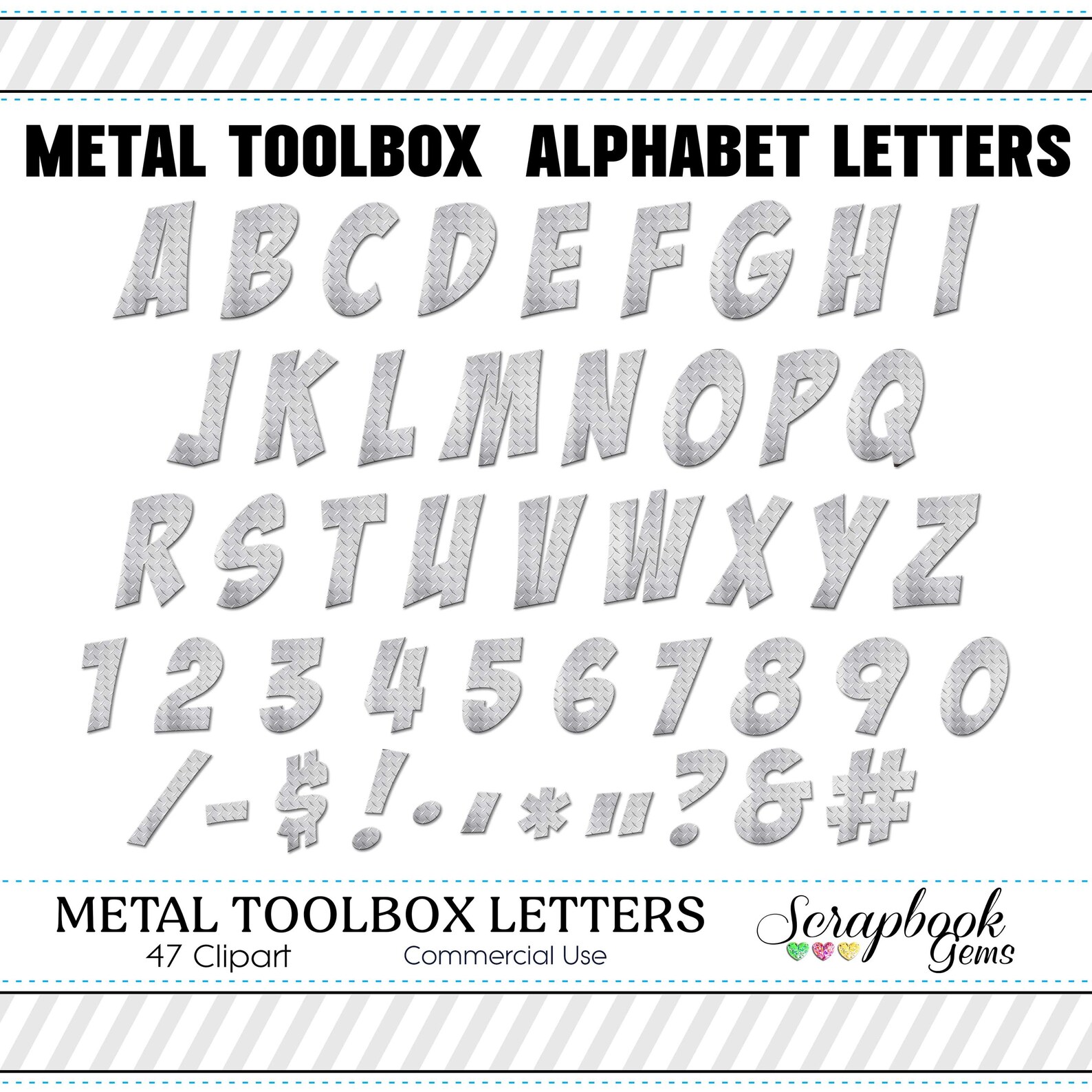 Metal Alphabet Letters, Numbers, & Symbols Digital Clipart, 47 High ...