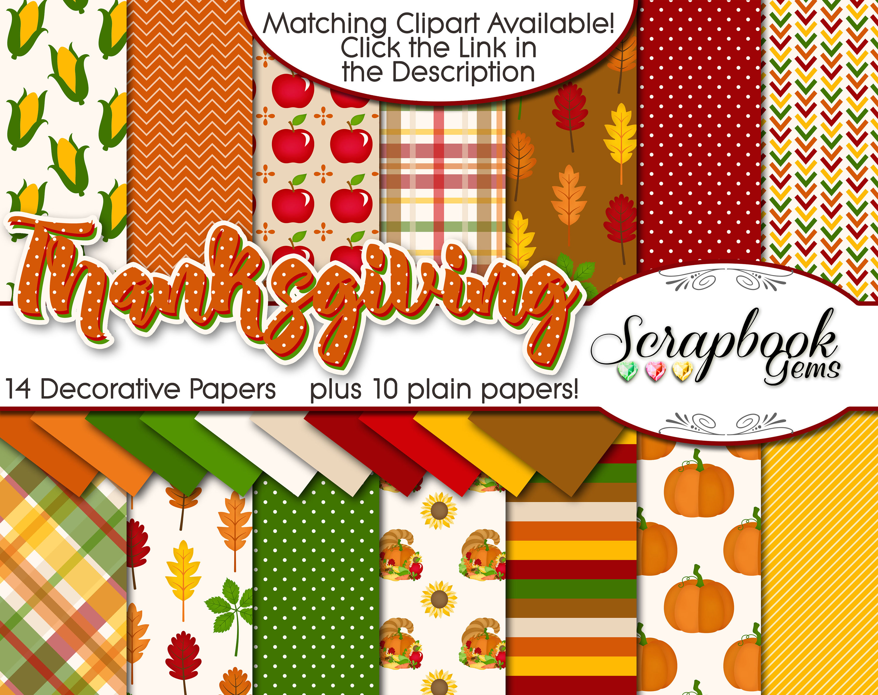 THANKSGIVING Clipart and Papers Kit 26 Png Clip Arts 24 Jpeg - Etsy