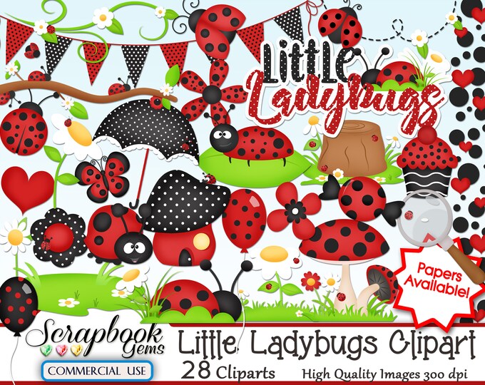 Ladybug Clipart and Digital Paper, Backgrounds and Overlays for ...