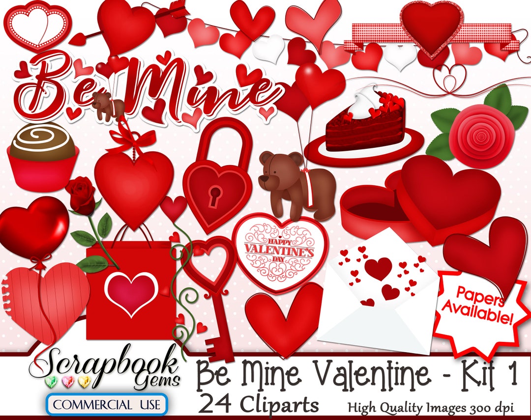 BE MINE VALENTINE Kit #1 Clipart, 24 Png Clipart Files, Instant ...
