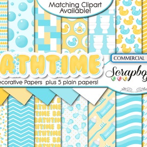BATHTIME BOY Clipart & Papers Kit, 27 Png Clipart Files, 19 Jpeg Paper ...