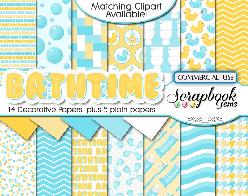 BATHTIME BOY Clipart & Papers Kit, 27 Png Clipart Files, 19 Jpeg Paper ...