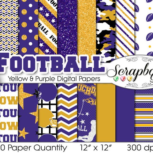 Football Digital Papers Purple & Yellow 20 Pieces 12 X - Etsy
