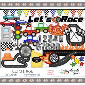 LET'S RACE Clipart and Papers Kit, 33 png Clip arts, 20 jpeg Papers ...