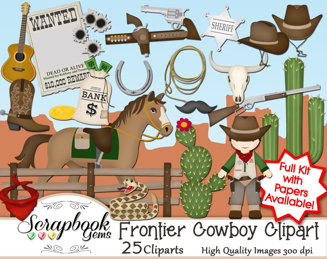 FRONTIER COWBOY Clipart, 25 Png Clipart Files, Instant Download Desert ...