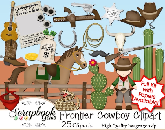 FRONTIER COWBOY Clipart 25 Png Clipart Files Instant | Etsy