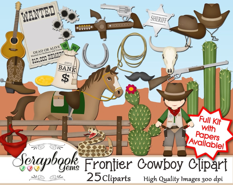 FRONTIER COWBOY Clipart, 25 Png Clipart Files, Instant Download Desert ...