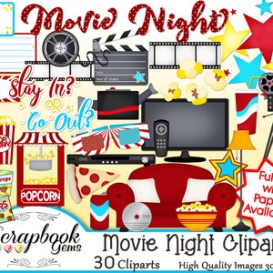 MOVIE NIGHT Clipart 30 Png Clipart Files Instant Download | Etsy