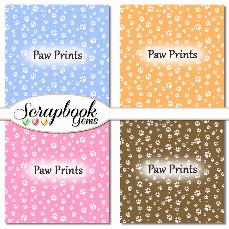 100 Paw Prints Digital Paper, 100 Pieces, 12" X 12", 300 Dpi High ...