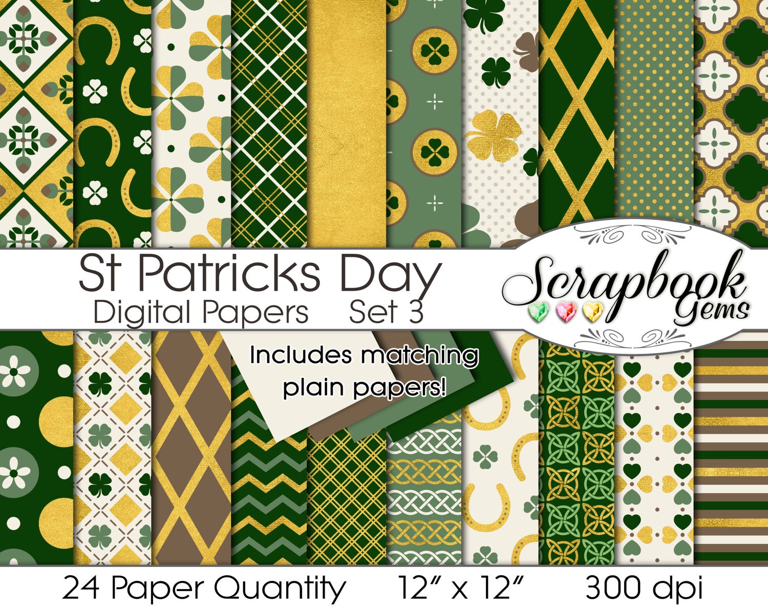 St Patricks Day Gold Foil Digital Papers, 24 Pieces, 12" X 12" High ...