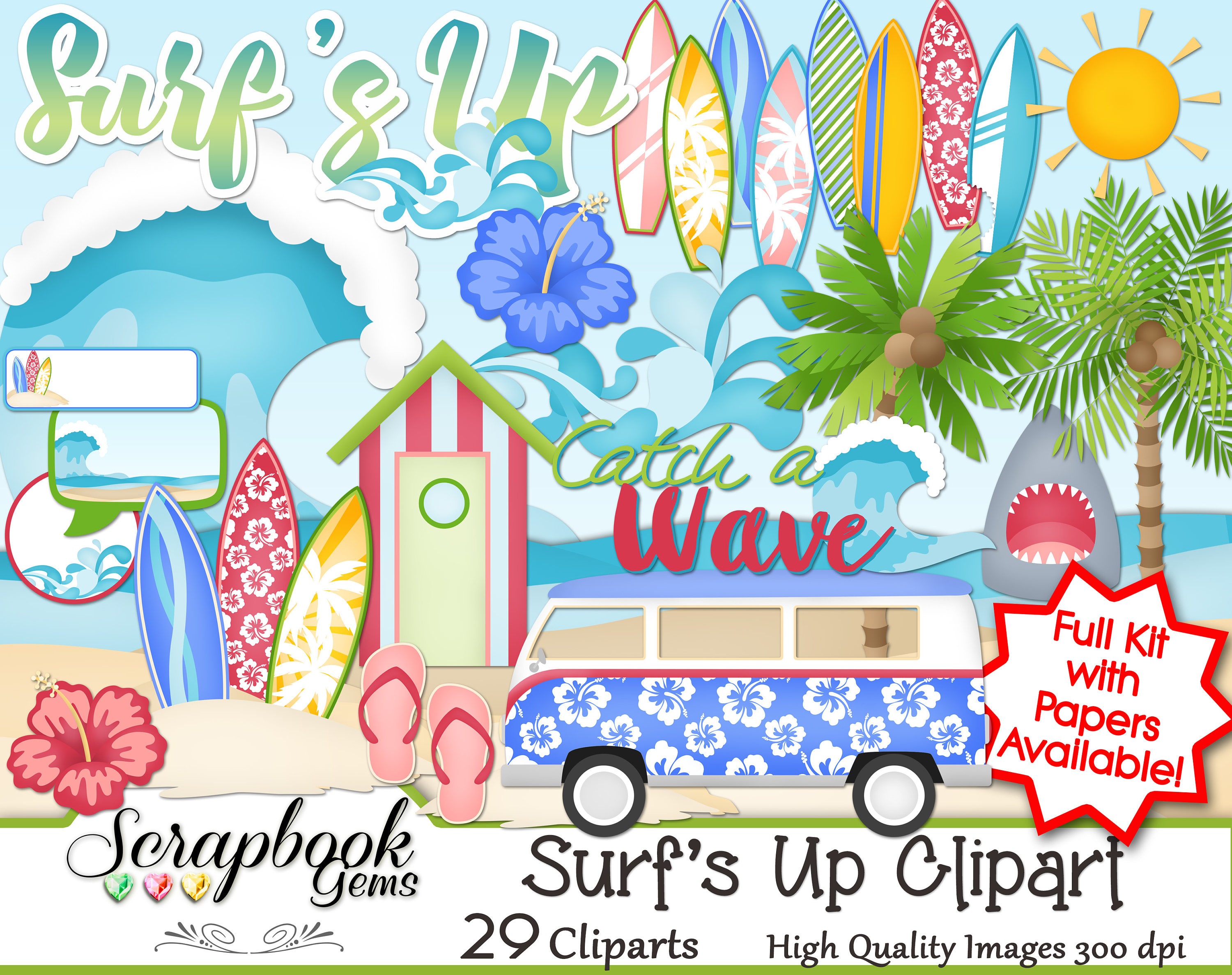SURF'S UP Clipart and Papers Kit 29 Png Clip Arts 24 - Etsy