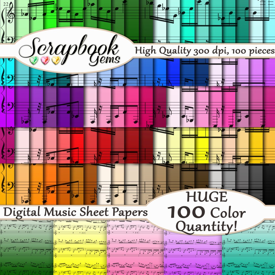 100 Music Sheets Digital Paper, 100 Pieces, 12" X 12", 300 Dpi High ...