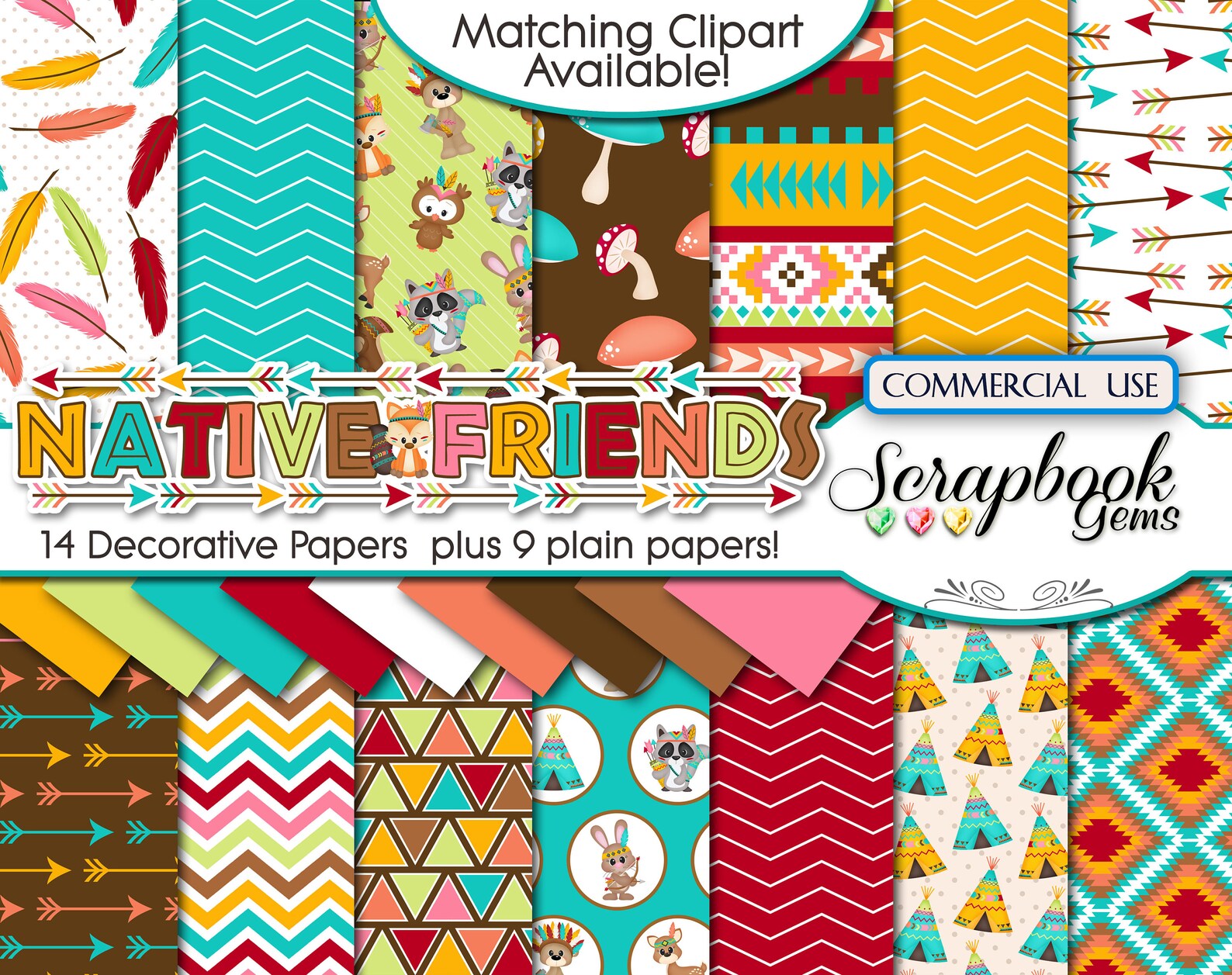 NATIVE FRIENDS Clipart & Papers Kit 32 Png Clipart Files 23 - Etsy