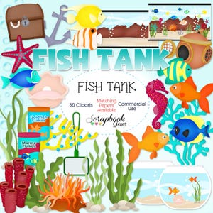 FISH TANK Clipart & Papers Kit, 30 Png Clip Arts, 22 Jpeg Papers ...
