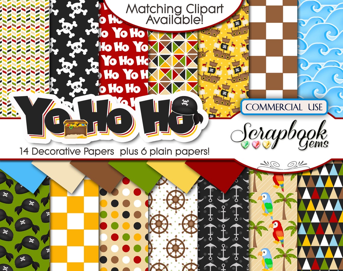 YO HO HO Pirates Clipart & Papers Kit 23 Png Clipart Files - Etsy