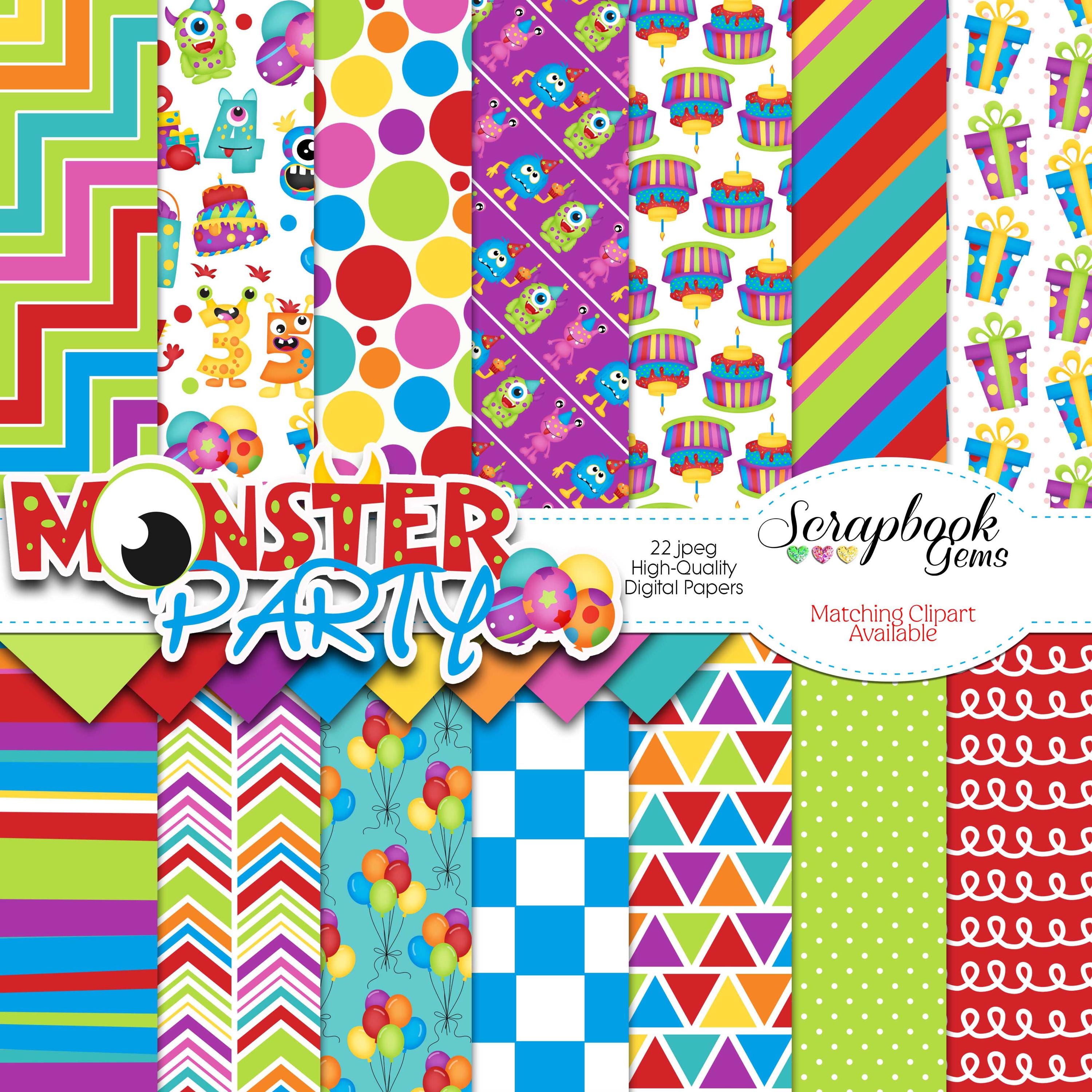 MONSTER PARTY Kit #1 Clipart and Papers Kit, 28 Png Clip Arts, 22 Jpeg ...