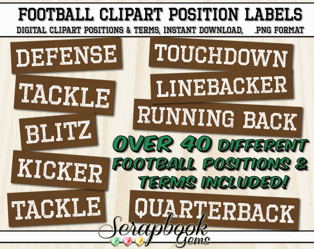 Football Clipart, 42 High Quality Football Position & Term Labels ...