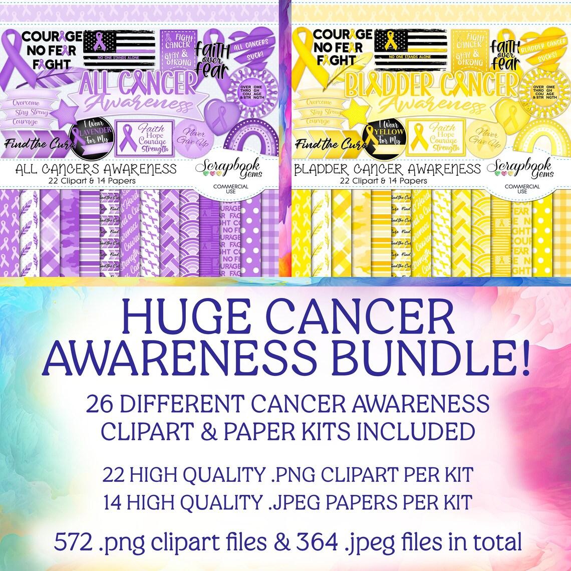 CANCER AWARENESS BUNDLE - 26 Kits in 1, 572 Cliparts & 364 Papers ...